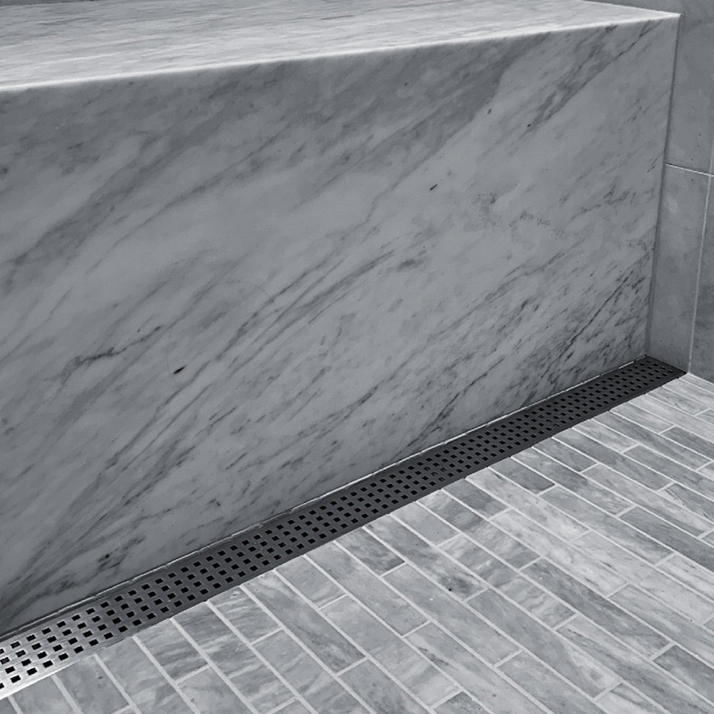 Wall-Mount Linear Shower Drain, Brushed, Backwall Return Flange ...