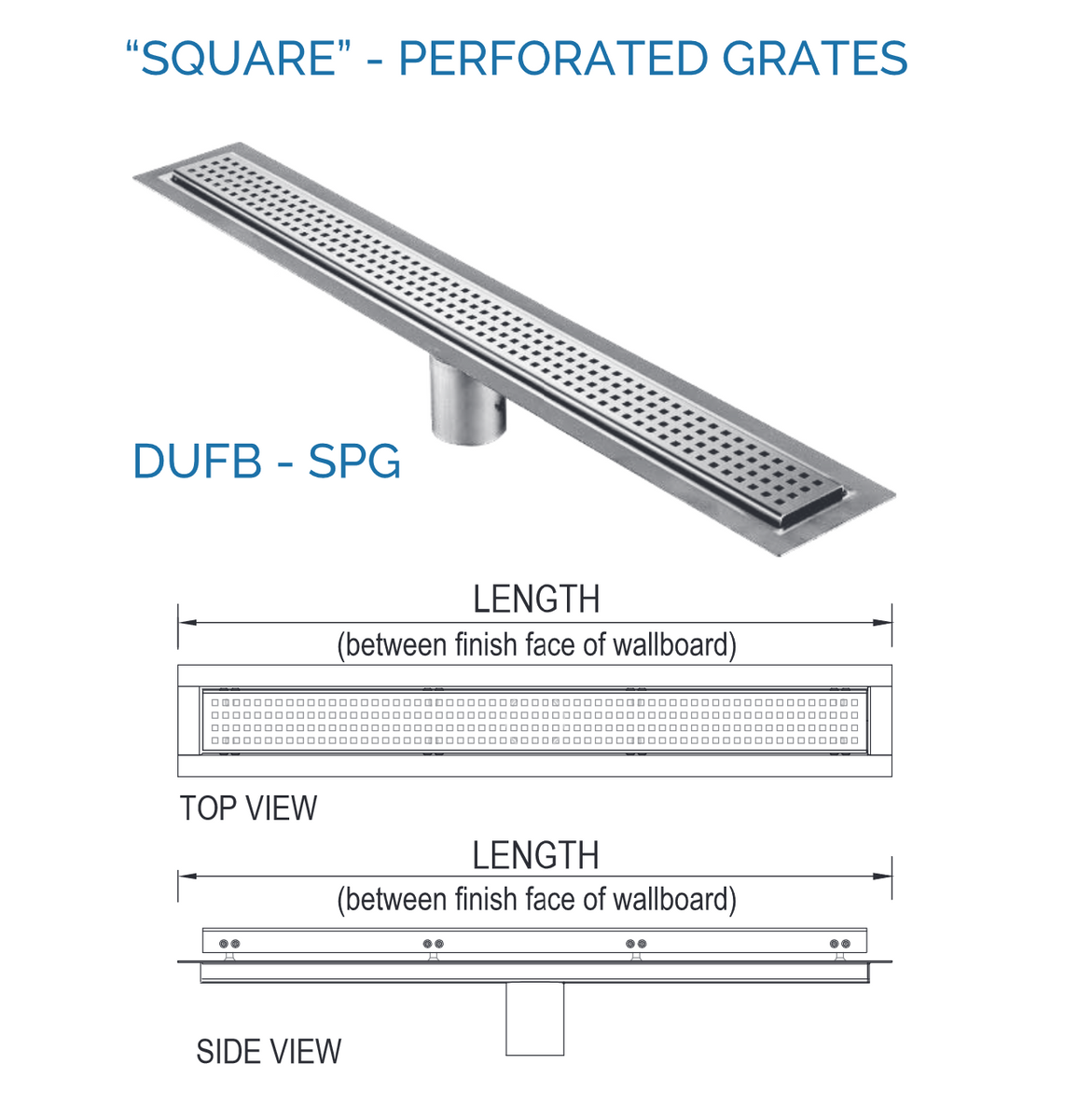 35 Inch Linear Drain Square Design Brushed Finish, Drains Unlimited ...