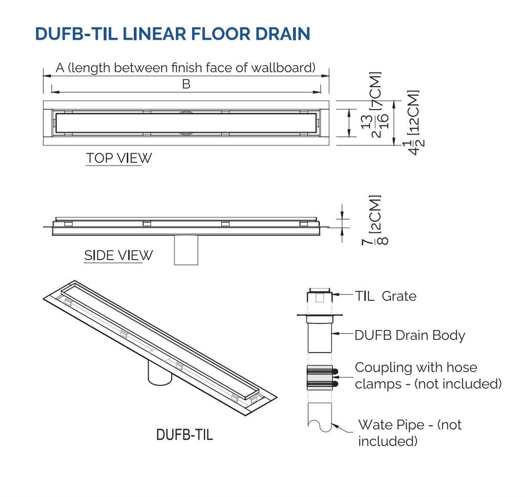 29 Inch Tile-in Linear Drain Brushed Stainless Steel, Drains Unlimited ...