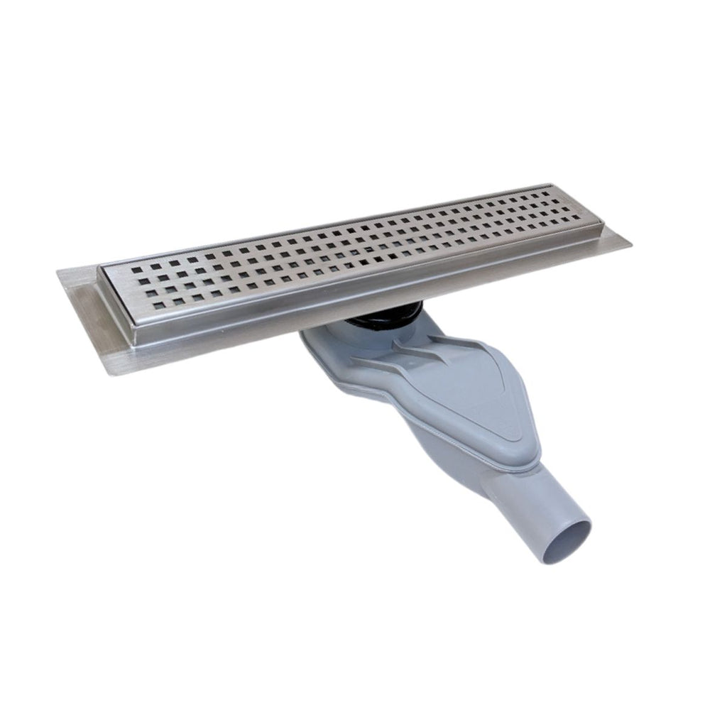 Brushed Linear Shower Drain with Horizontal Side Outlet, Square Design ...