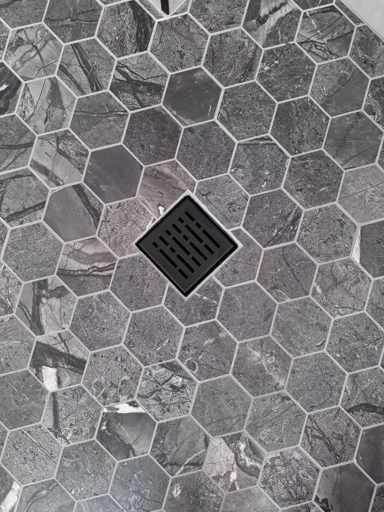 4 Inch Square Shower Drains, Matte Black Broken Lane, SereneDrains ...