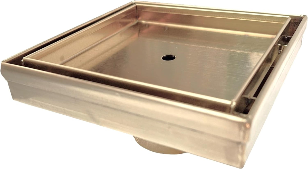 Satin Gold Tile Insert Square Shower Drain 5 Inch, SereneDrains ...