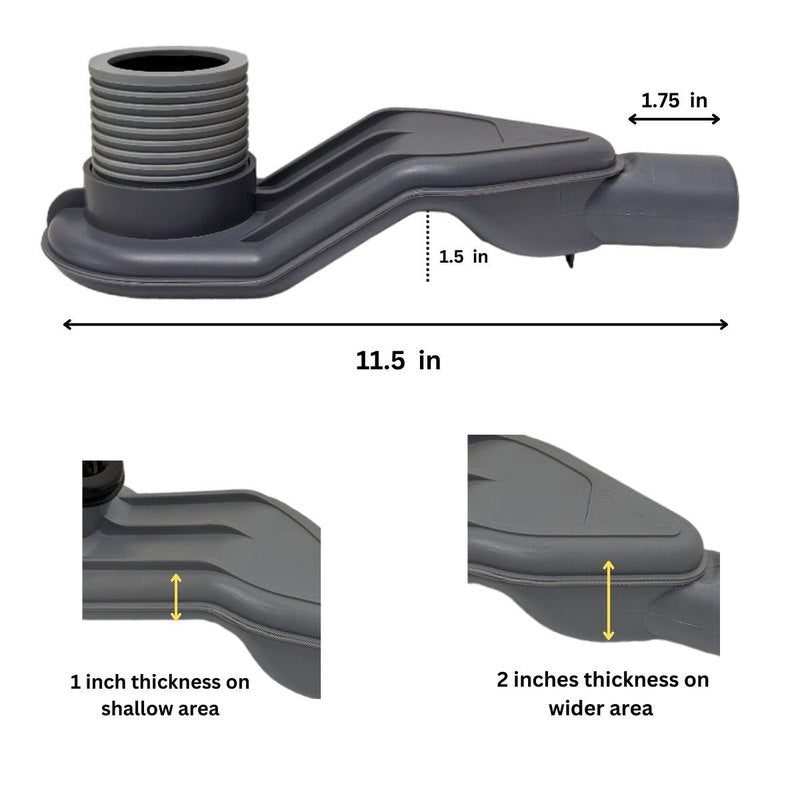 Brushed Linear Drain with Horizontal Side Outlet, Ocean Wave Design ...