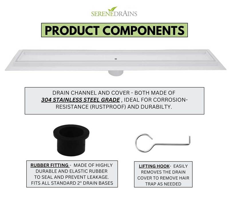 59 Inch Matte White Tile Insert Linear Shower Drain by SereneDrains ...