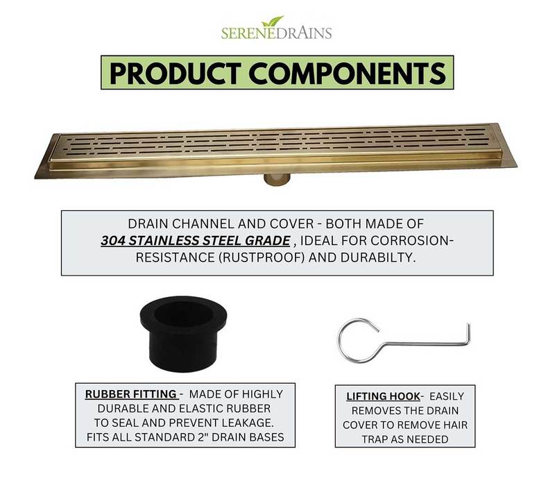SereneDrains Satin Gold Linear Drain with Horizontal Outlet Discharge ...