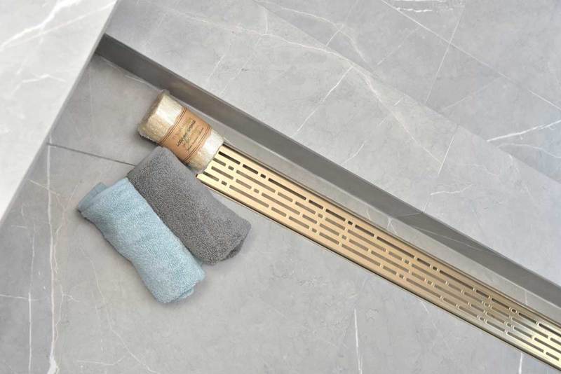 SereneDrains Satin Gold Linear Drain with Horizontal Outlet Discharge ...