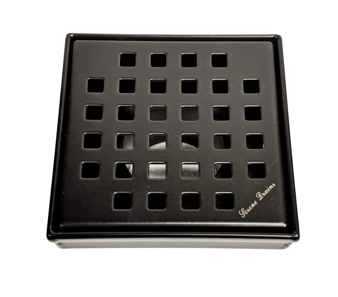 4 Inch Matte Black Square Shower Drain Assembly Kit, Squares Design ...