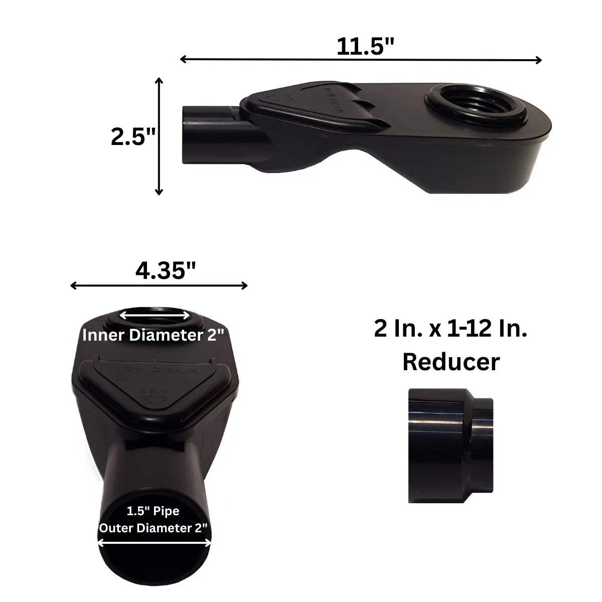 SereneDrains Vertical-to-Horizontal Shower Drain Outlet Side Discharge ...